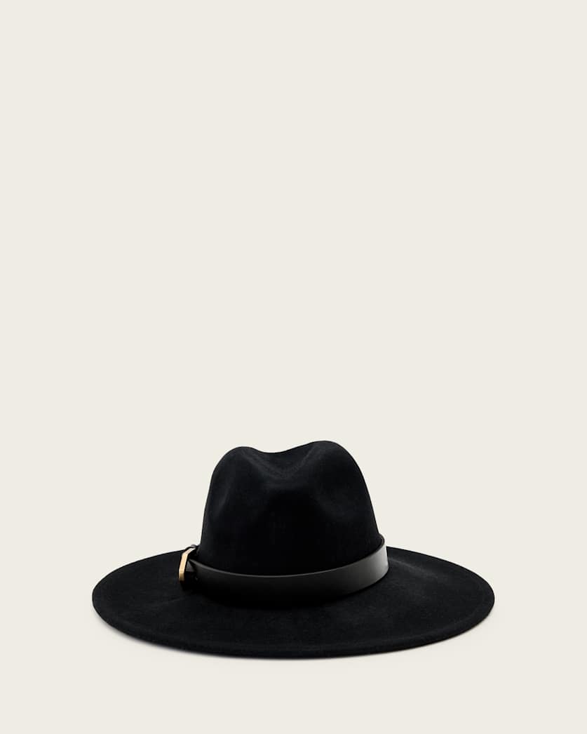 Fae Wool Fedora BLACK/WARM BRASS | ALLSAINTS